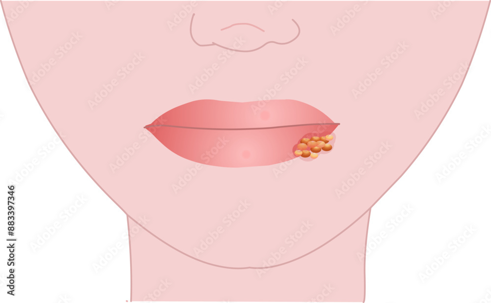 Lips virus cold sore infected, herpes simplex virus type, HSV 1 ...