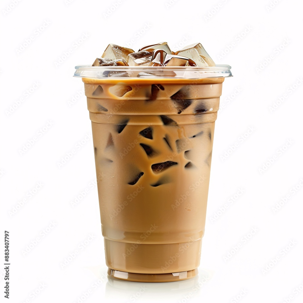Iced coffee in plastic disposable togo cup or coffee latte in take away ...