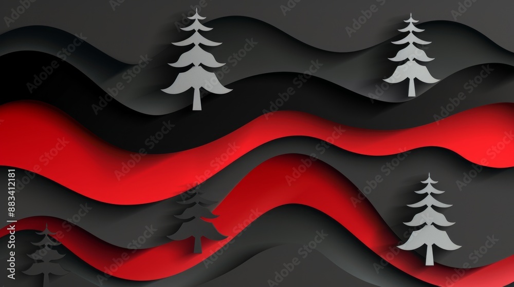 Paper mockup of the Lebanese flag with cut-out cedar trees. The flag is ...