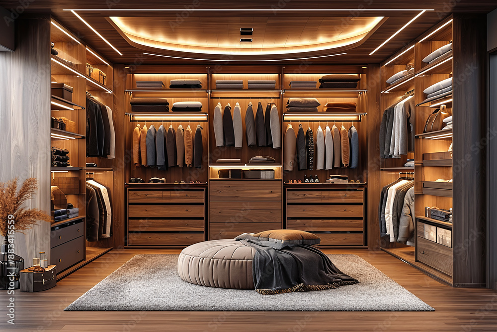 Interior design of luxury walk in closet. Modern walk in dressing room ...