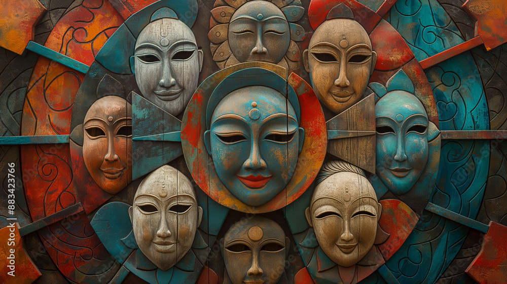 Faces depicting different emotions and stages of life within the Wheel ...