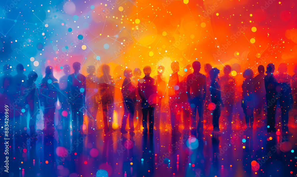 Vibrant Unity And Connection Banner With Diverse People Interlinked By Dots And Lines In Blue