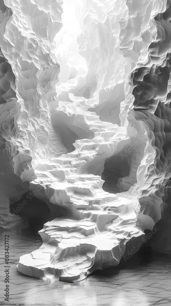 Intricate White Abstract 3D Staircase Formation With Organic Shapes and ...