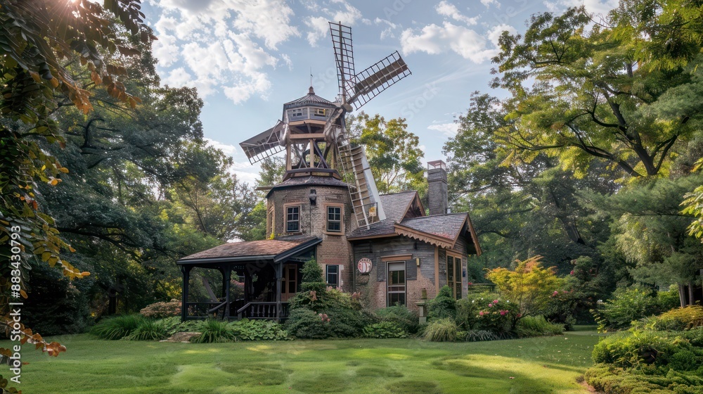 The historic windmill converted into a guest house on the property of a ...