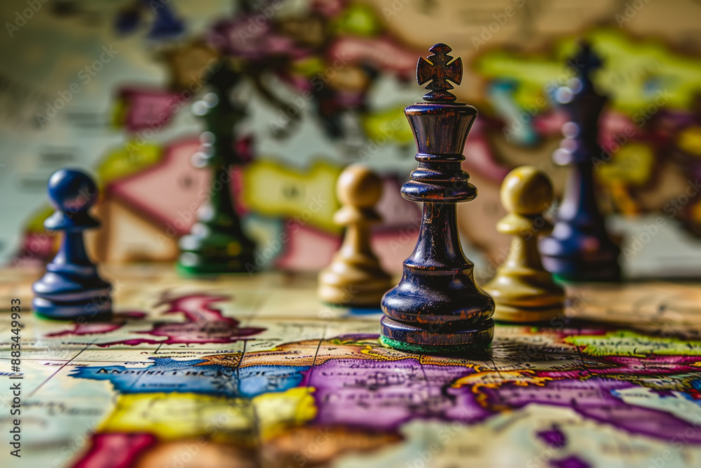 Chess pieces are symbolizing strategy, geopolitical planning, and ...