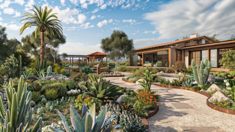 Ranch-style home with a backyard botanical garden that includes a ...