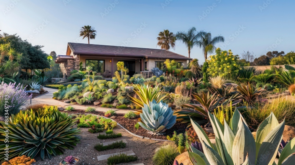 Ranch-style home with a backyard botanical garden that includes a ...