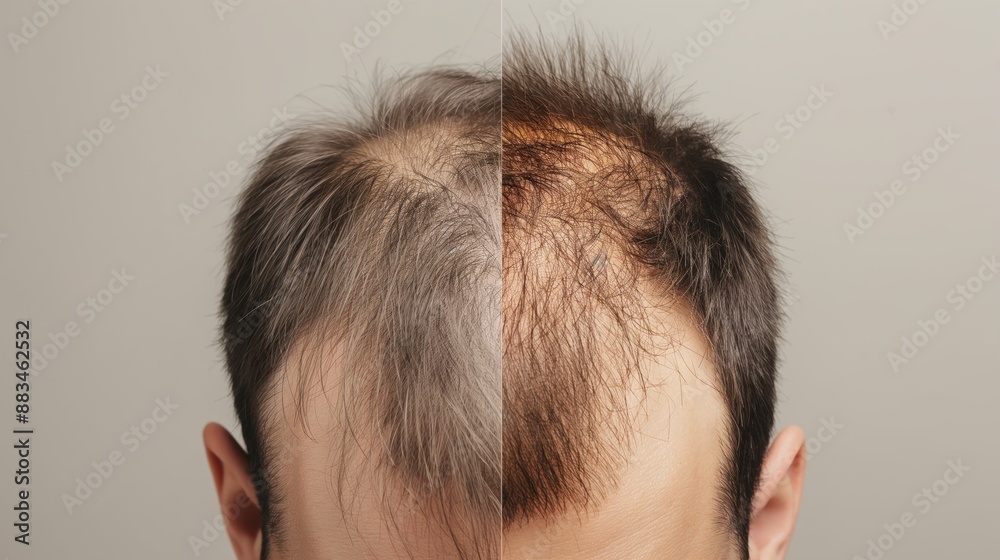 Before and after comparison of male hair transplant treatment depicting ...