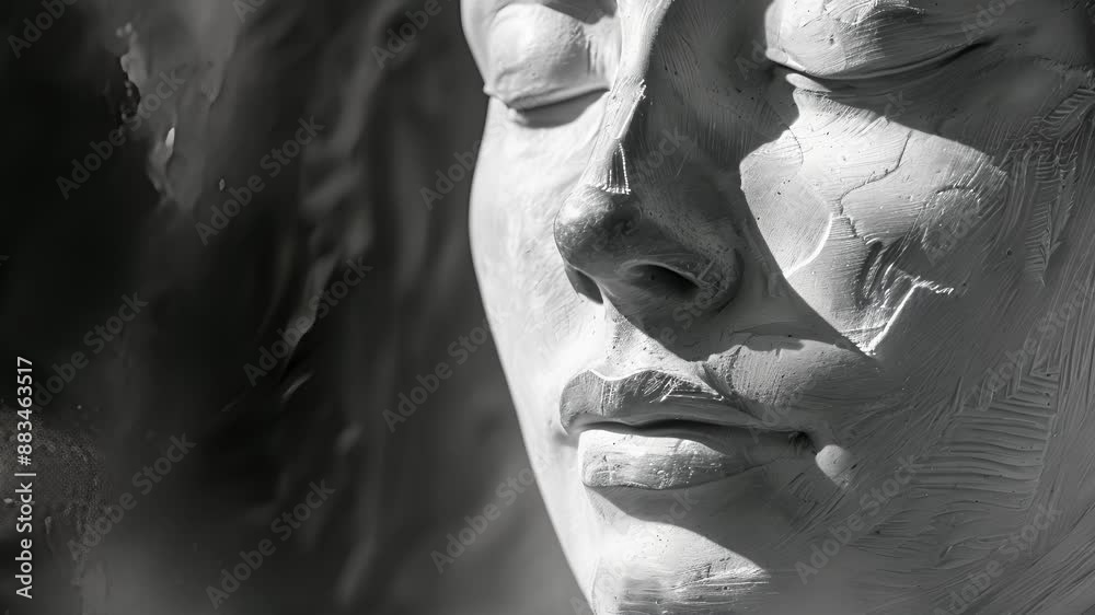 The graceful and serene expression of a face in sculpture brought to ...