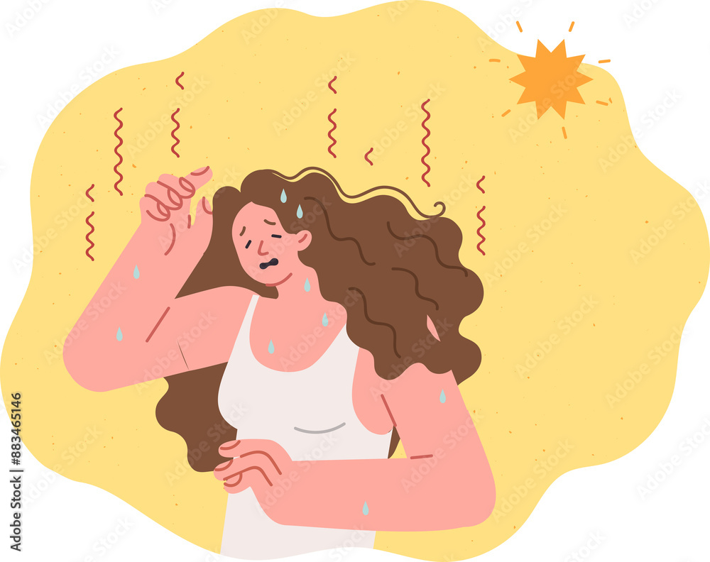Sweaty woman suffers from unbearable heat and summer weather causing ...