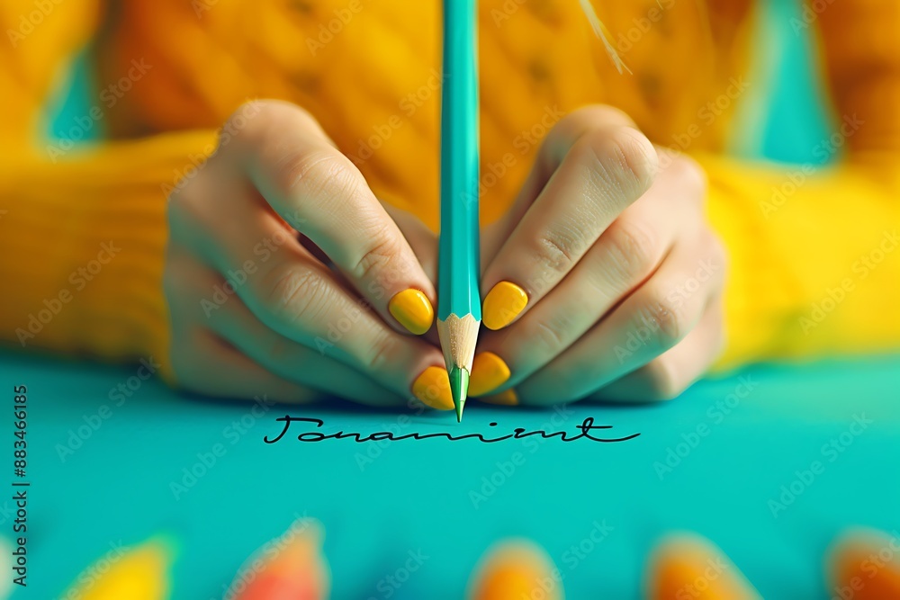 A student writing a college essay in a hand-drawn style, captured from ...