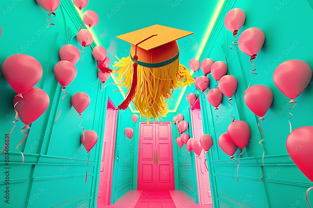 Graduation travel ideas in a digital art style, captured from an eye ...