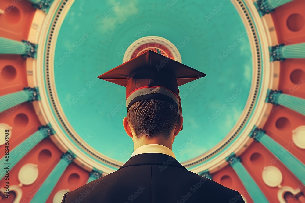 A valedictorian rehearsing their speech in a vintage style, captured ...