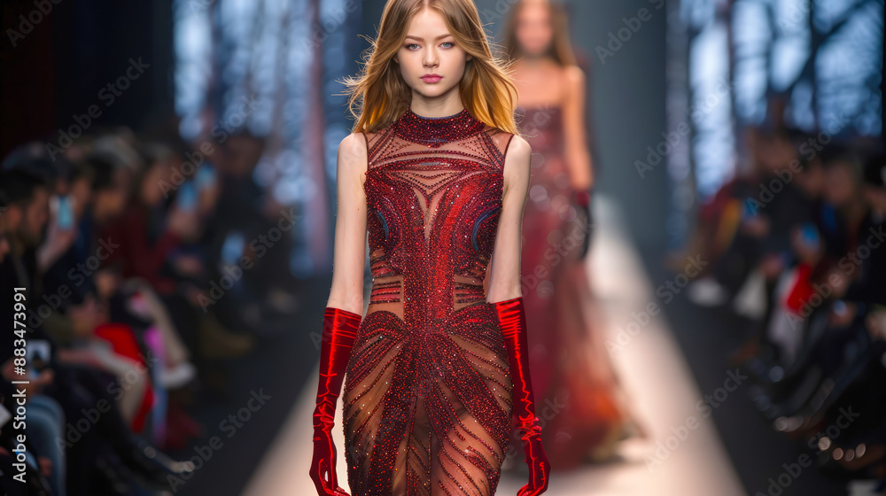 Foto de Extraordinary Fashion Show Moment Stunning Model Struts Down ...