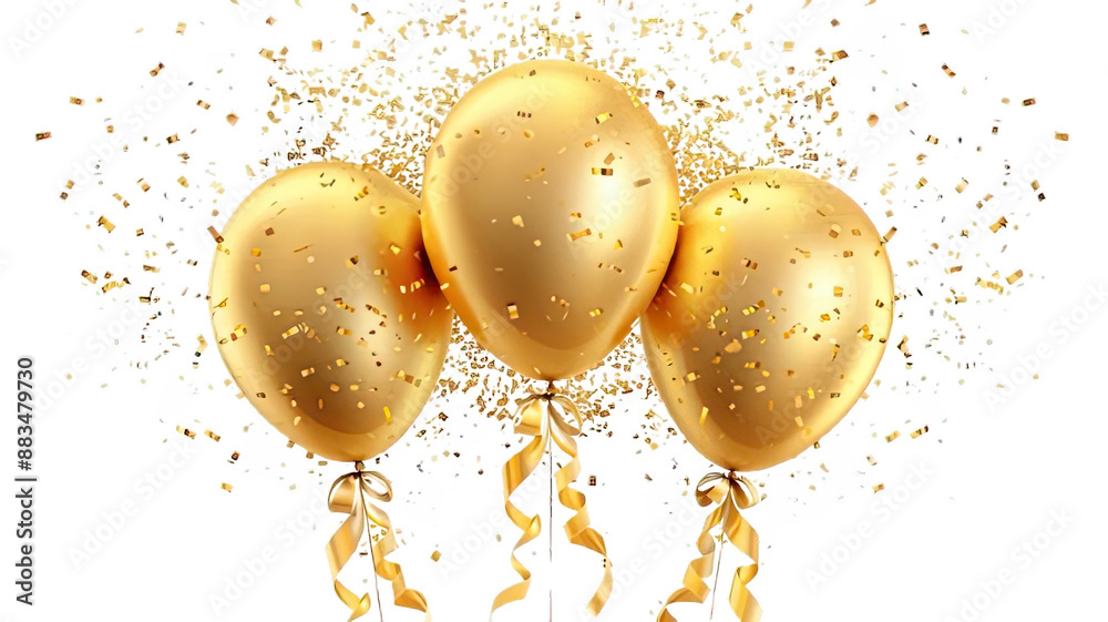 Balloon gold ballon birthday golden 3D background confetti party white ...