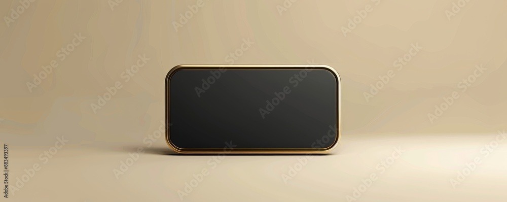 Sleek black blank card with rounded corners and a gold border on a ...