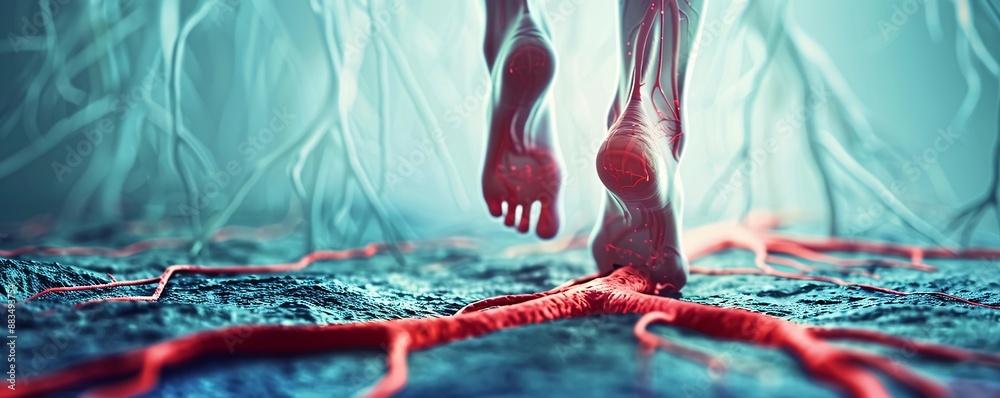Foto de Human body walking on veins and arteries system showing blood ...