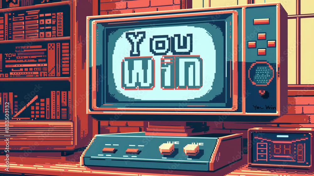 You won the retro video game. The screen shows "You Win" and the ...