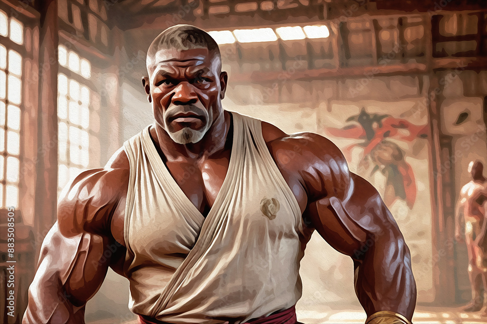 Generative ai of Powerful Martial Artist: black Old Wrestler and ...