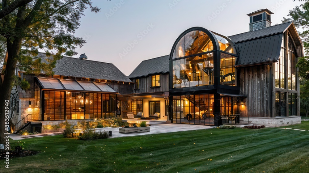 suburban farmhouse featuring a large barn converted into a guest house ...