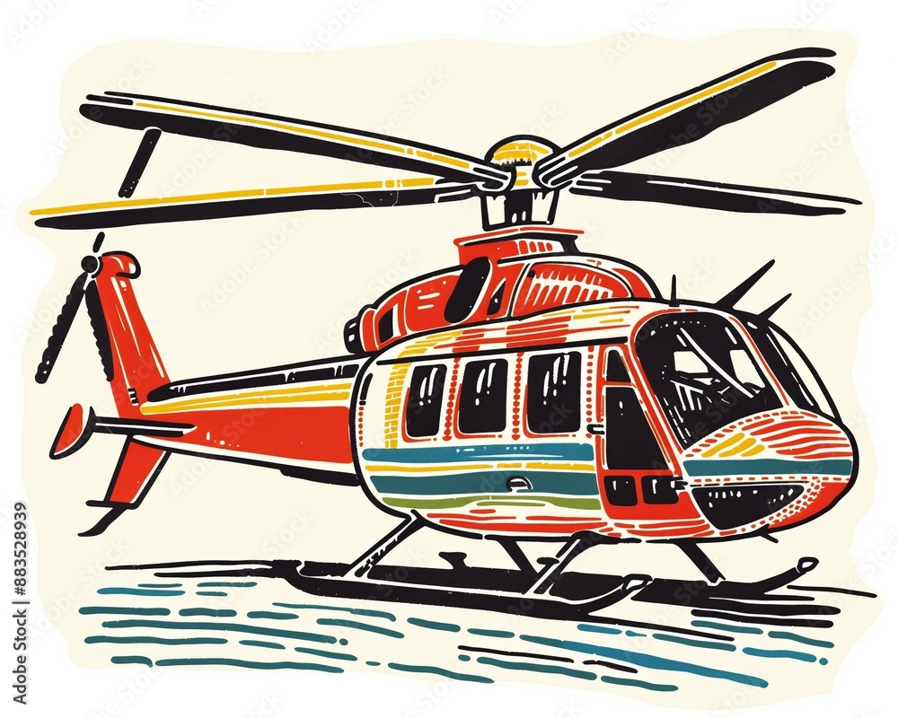 Colorful Retro Helicopter Illustration in Vintage Style for Adventure ...