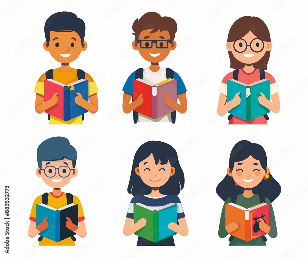 Happy Students Reading Books Illustration â€“ Educational Clipart for ...