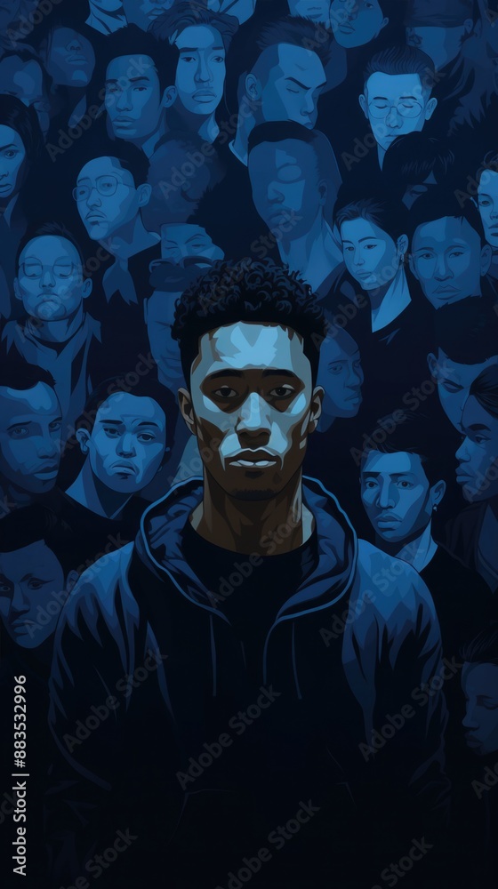 group of guys on blue background. strength and confidence. men, flat ...