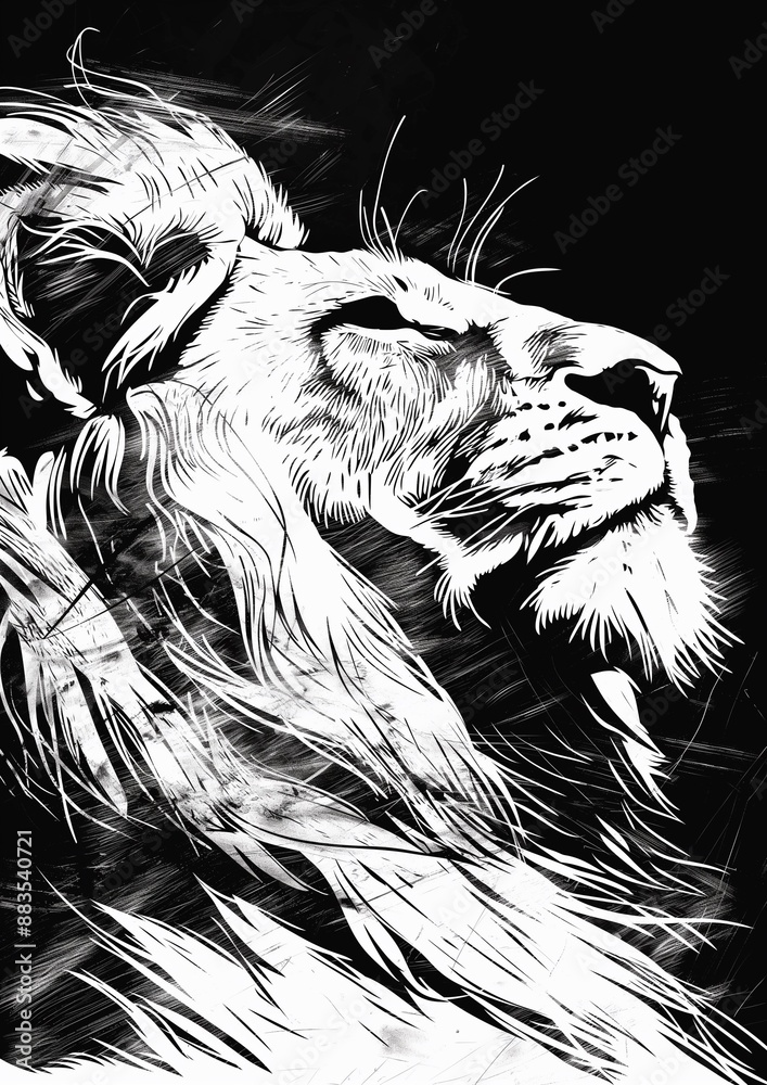 Lion head drawing in stencil style with linear patterns, perfect for ...