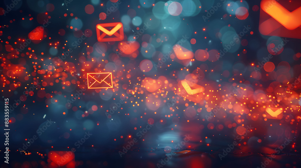 Digital email icons with sparkling light effects on a bokeh background ...