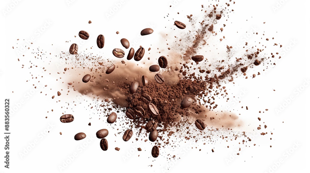 Vector realistic illustration of an explosion of coffee beans and ...