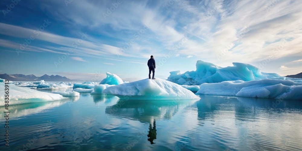 Inuit man standing on melting ice in the Arctic , Inuit, indigenous ...