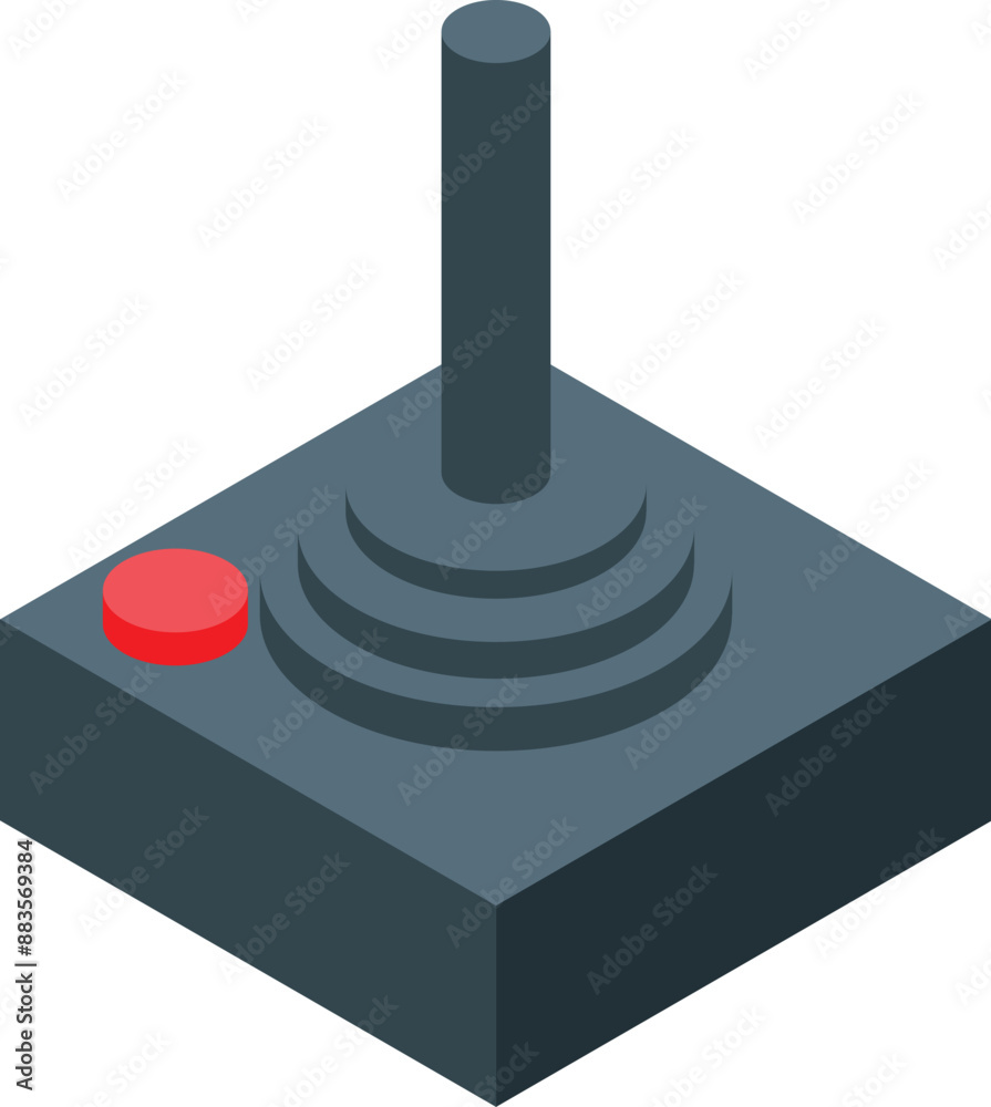 Gray isometric joystick with a red button, bringing back memories of ...