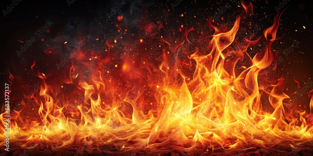 Burning red hot sparks and realistic fire flames , burning, red, hot ...