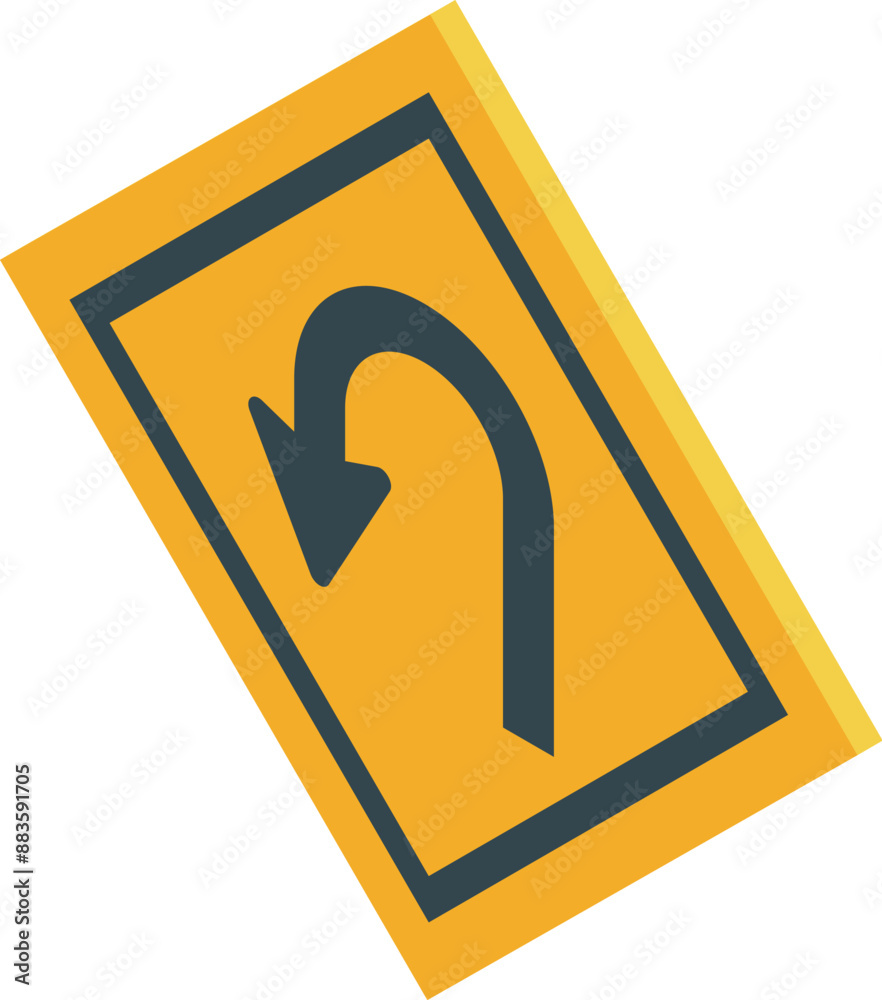 Yellow road sign indicating a u turn, symbolizing a change of direction ...
