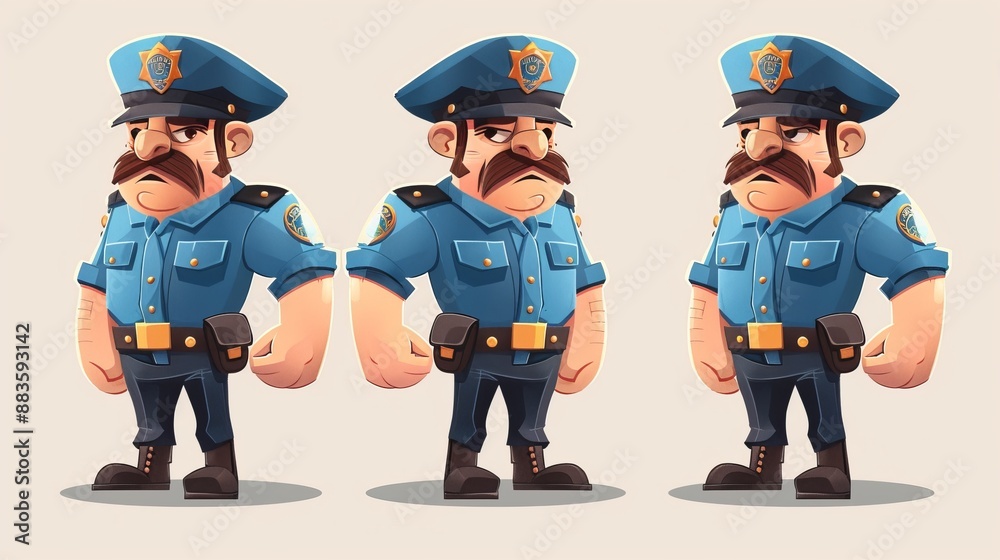 This image features an animated police officer with a mustache and a ...