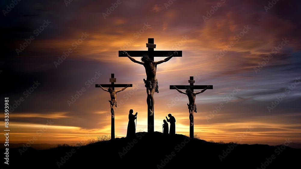 High resolution images Silhouette of Jesus on the cross with two other ...