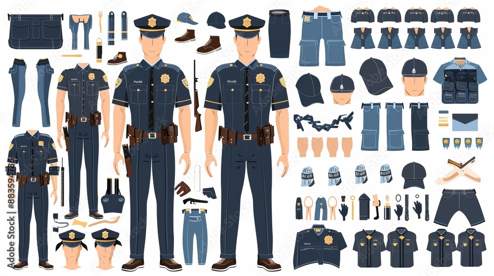 This image shows various elements of a police officer's uniform and ...