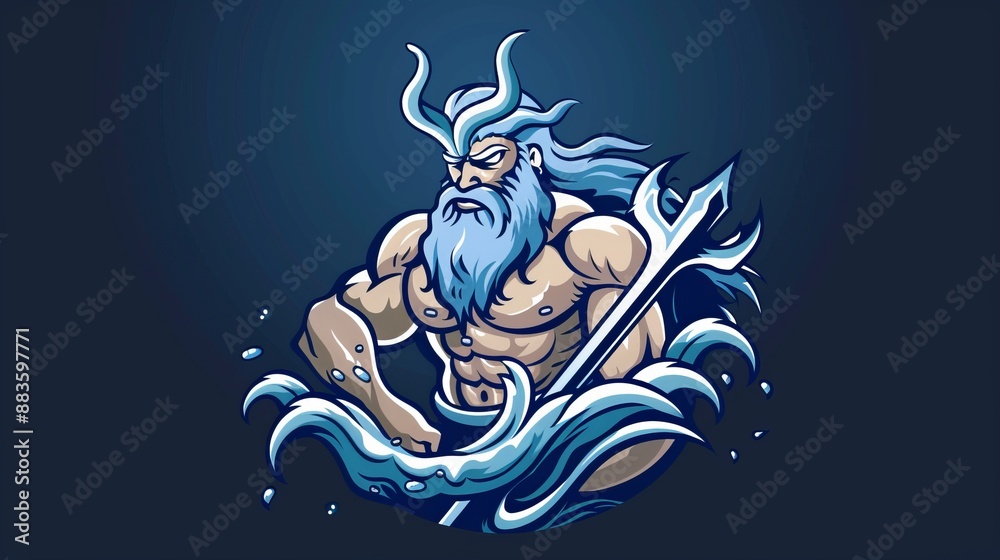 Dynamic artwork of Poseidon surrounded by waves, holding his trident ...