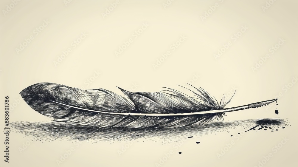 An artful representation of a feather with dripping ink, illustrating ...