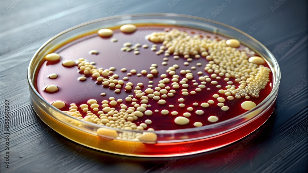 Colonies of Staphylococcus aureus on blood agar plate, appearing as ...
