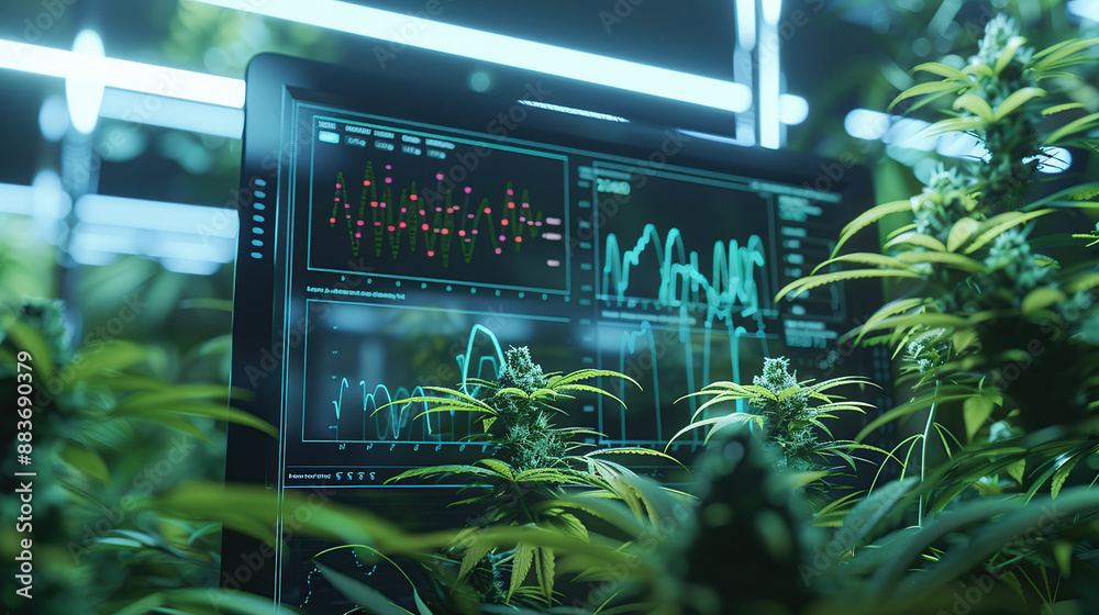 A high-tech computer screen that displays detailed data and diagrams ...