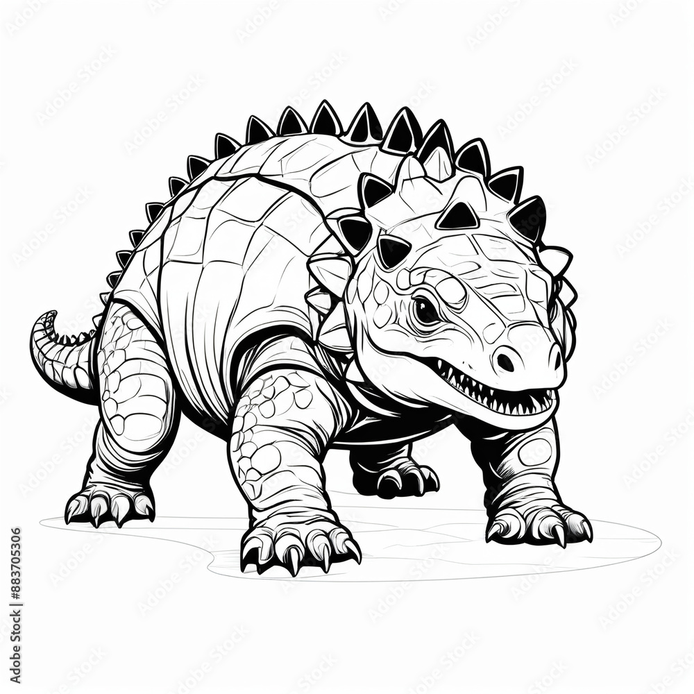 AI generative. Ankylosaurus outline drawing for kids coloring ...