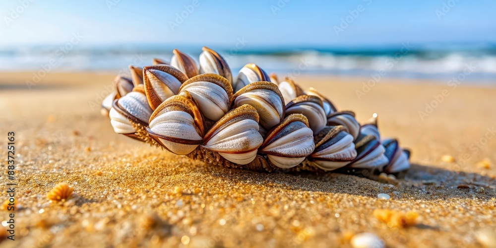 Pelagic gooseneck barnacle washed up on the beach with sand background ...