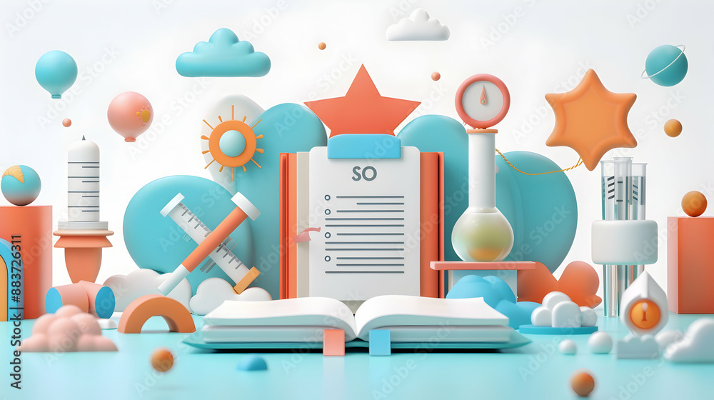 Lab Notebooks with Certificate and ISO Seal on Whimsical Background for ...