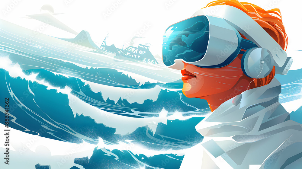 Photo & Art Print 3D Flat Icon: Oceanographer with Smart Glasses and ...