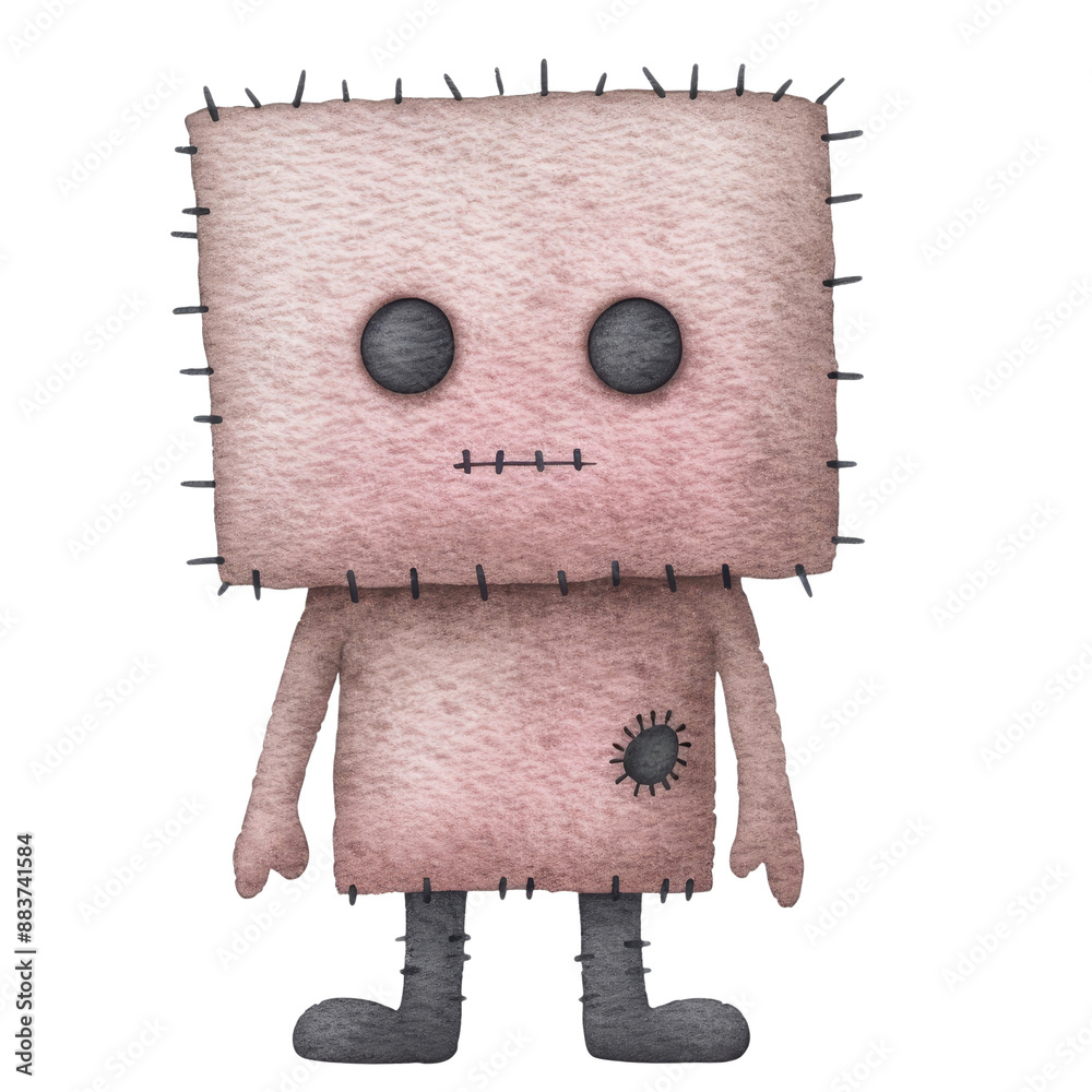 Stitched doll monster with button eyes and patched details in ...
