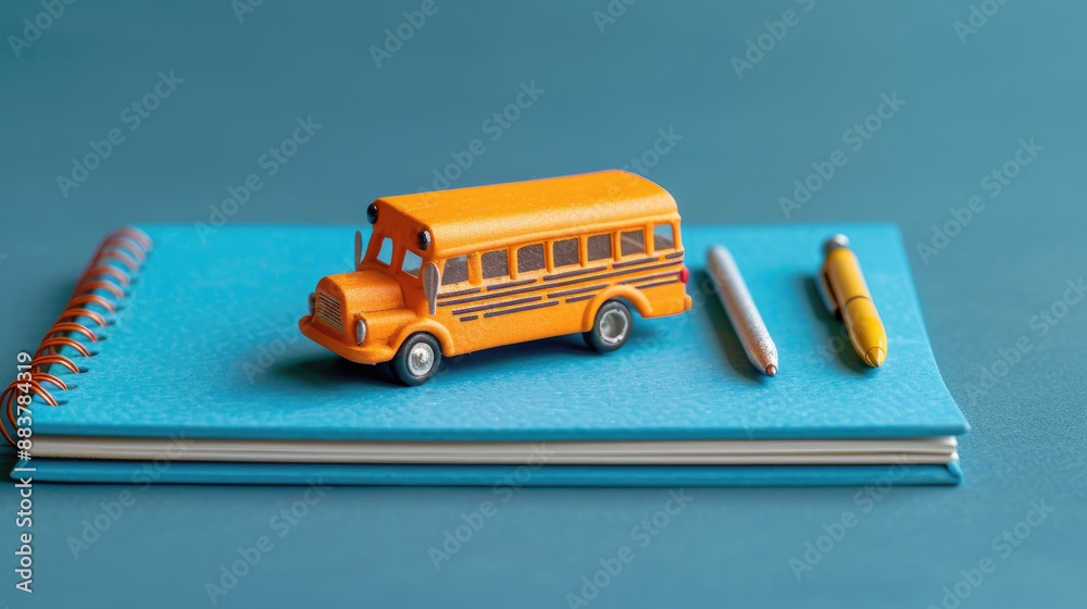Miniature School Bus on Spiral Notebook with Pens - An Educational and ...