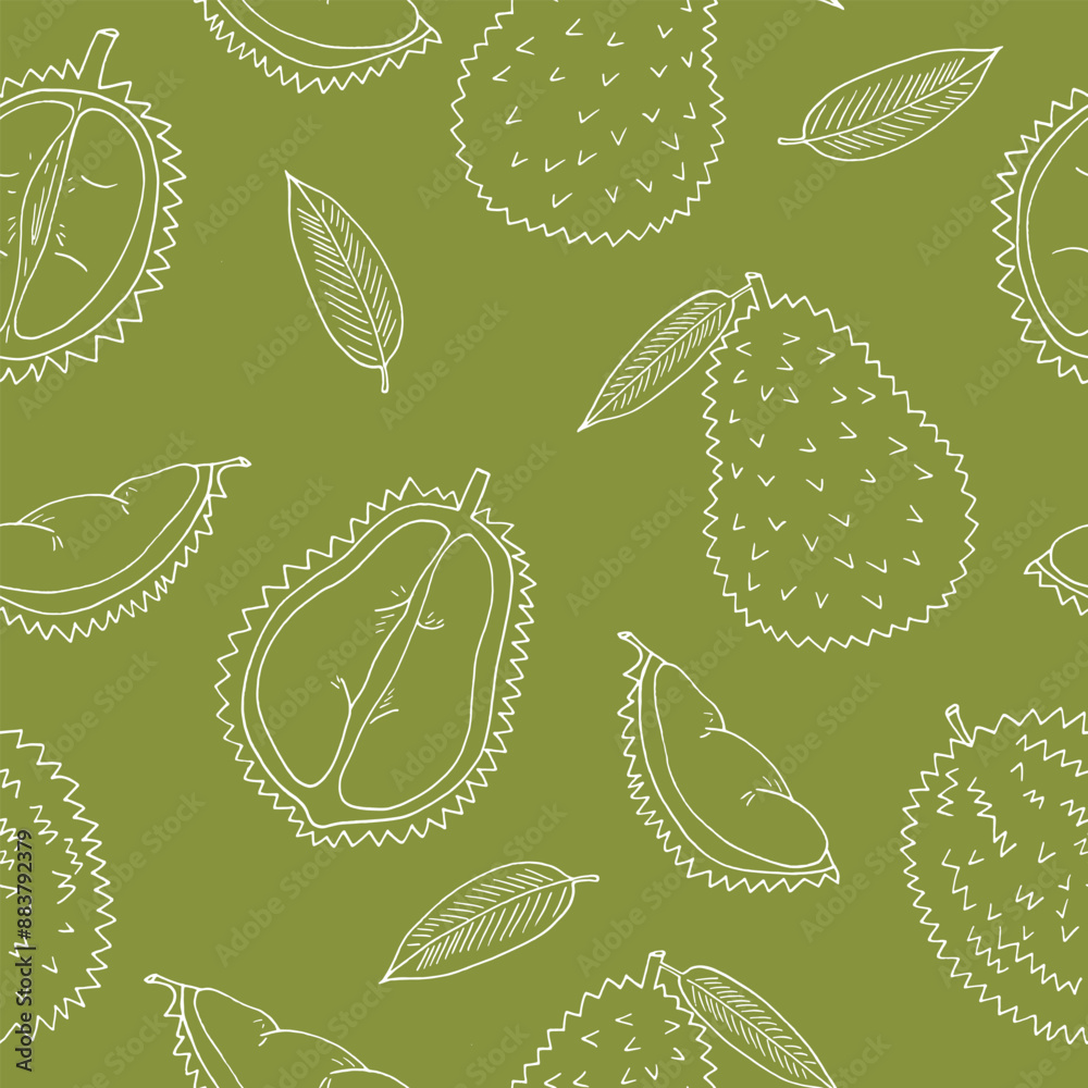 durian fruit seamless pattern hand drawn in doodle style. wrapping ...