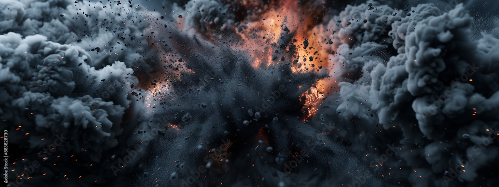 Black smoke explosion on white background, 3d rendering illustration of ...