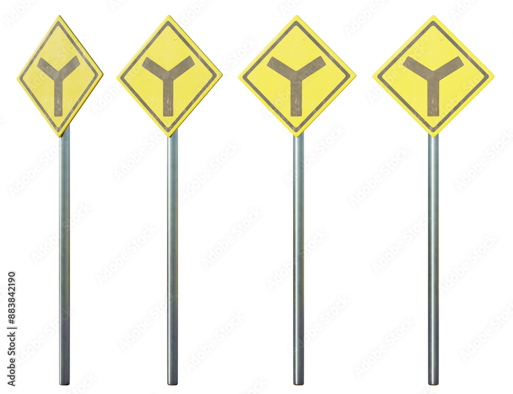 Set of 3d Y intersection ahead signs with transparent background, 3d ...